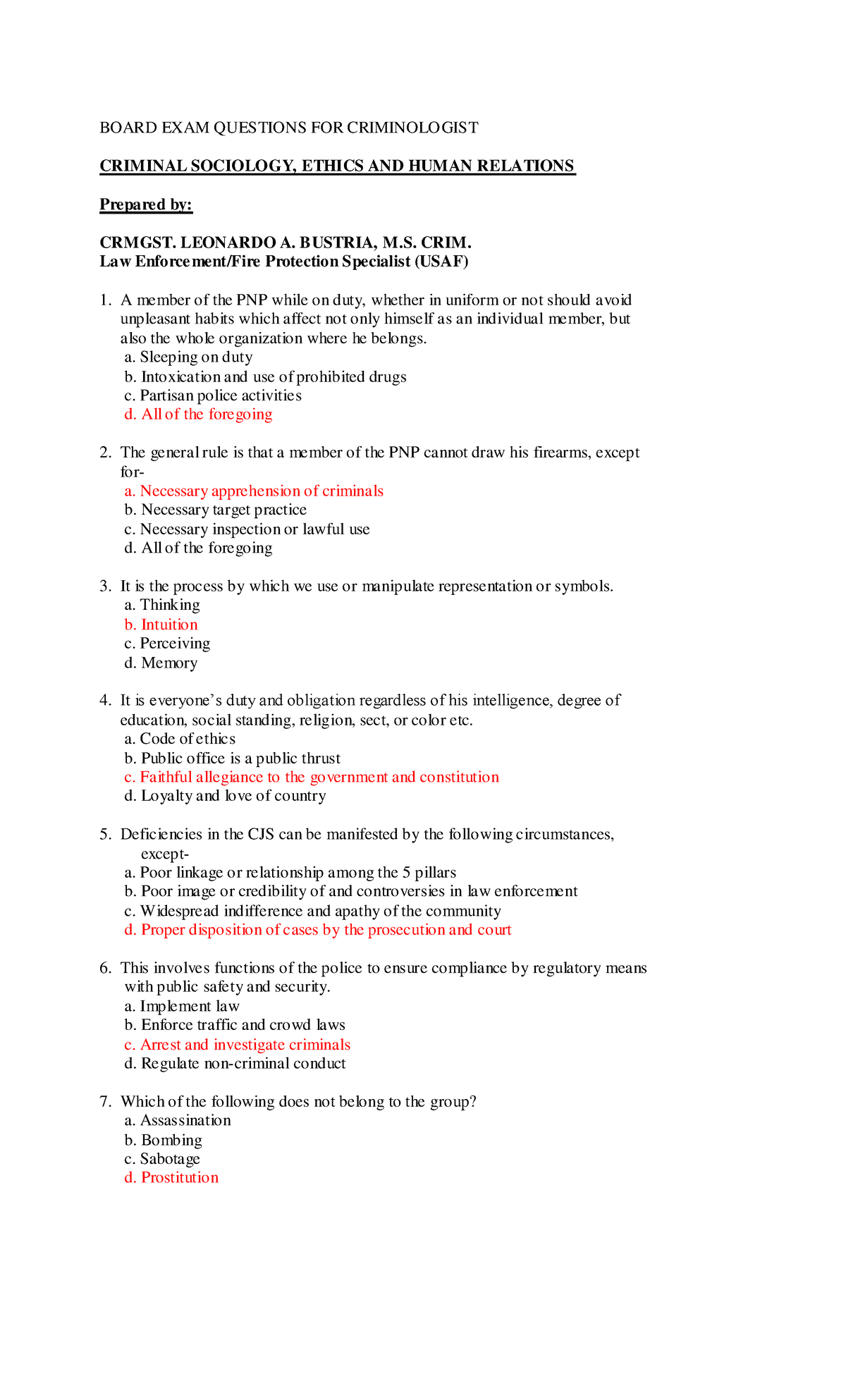 Board EXAM Questions FOR Criminologist - BOARD EXAM QUESTIONS FOR ...