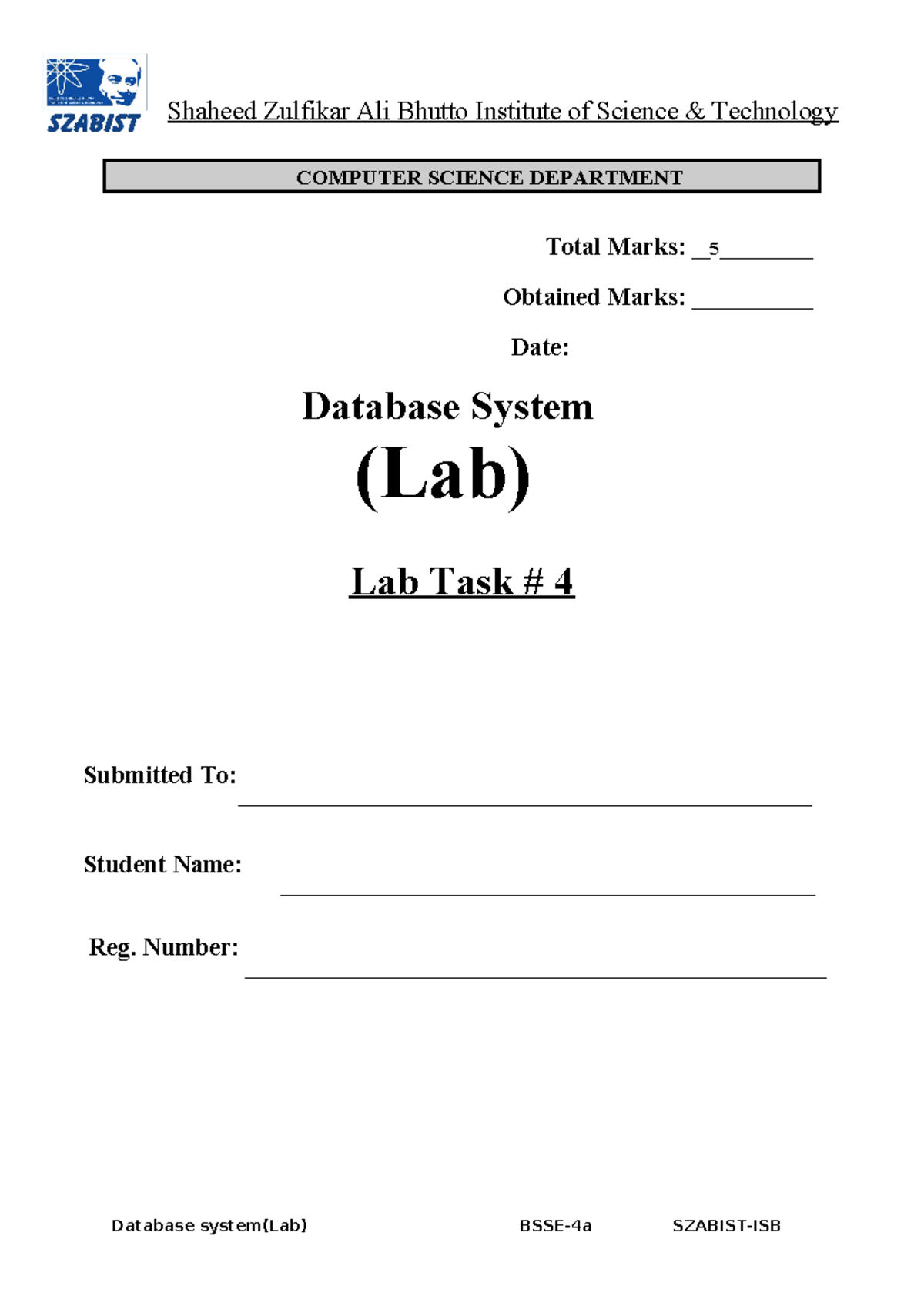 DB lab task 4 - Shaheed Zulfikar Ali Bhutto Institute of Science ...