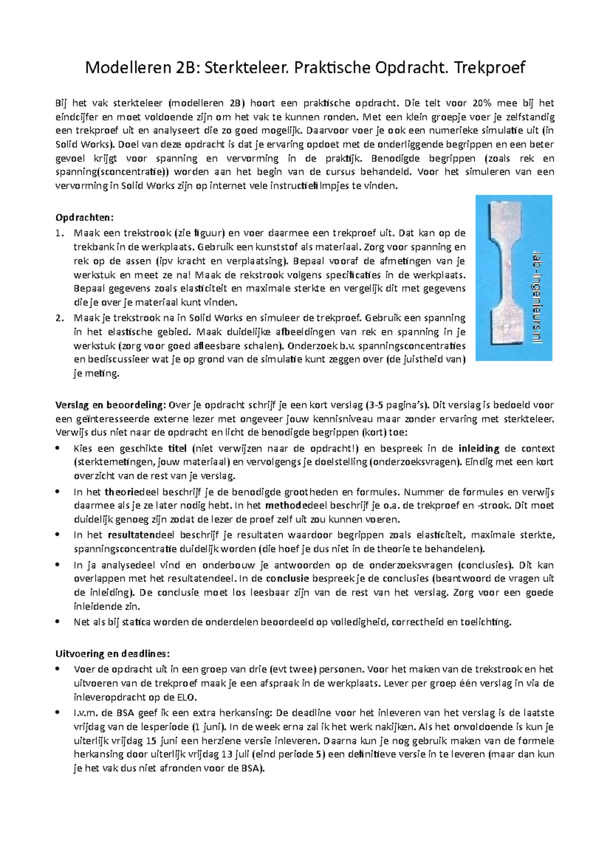Praktische Opdracht Trek Proef - Modelleren 2B: Sterkteleer. Praktische ...