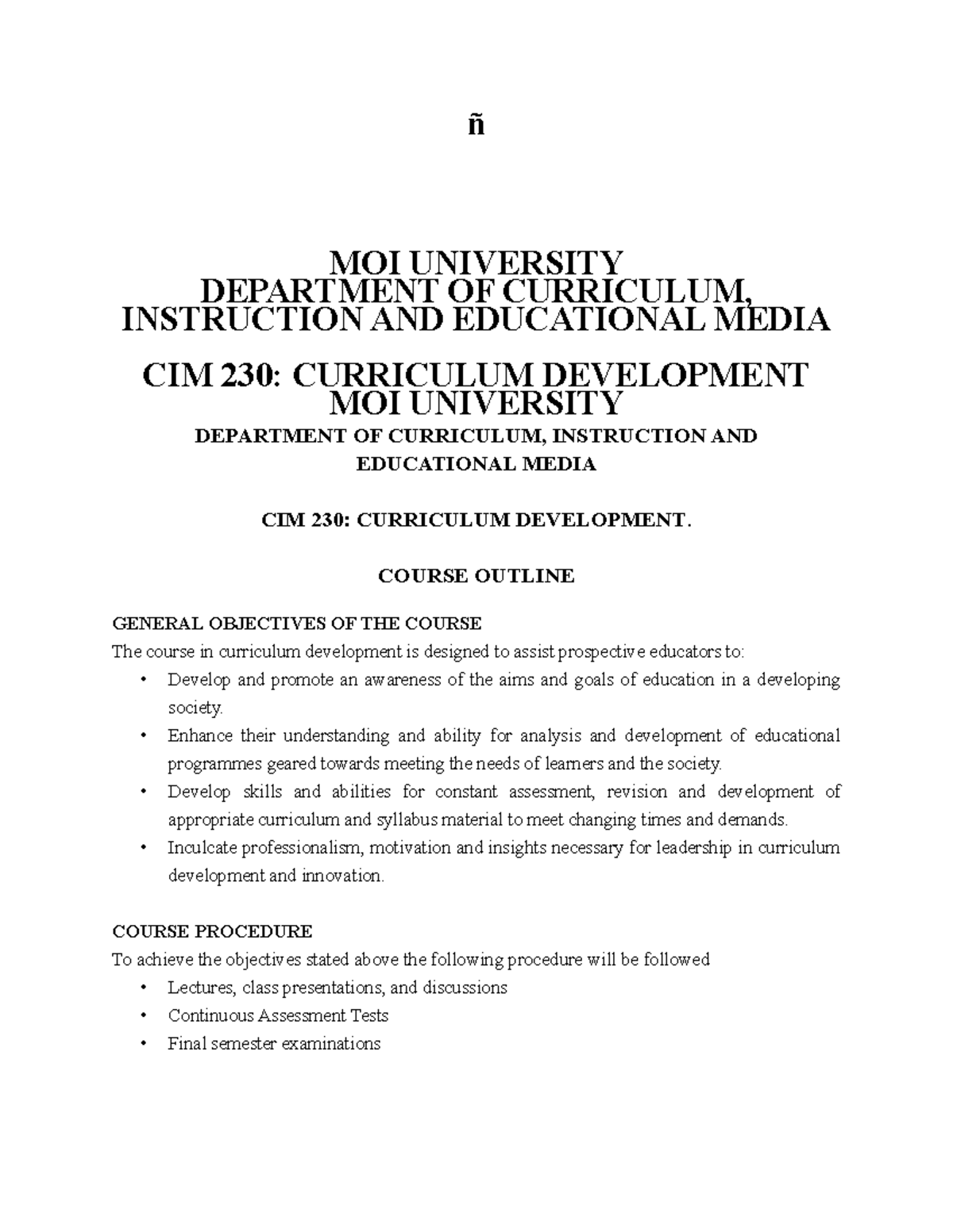 Cim 230 Notes 1 2 1 1 This Are Lecture Notes For Cim ñ Moi University Department Of