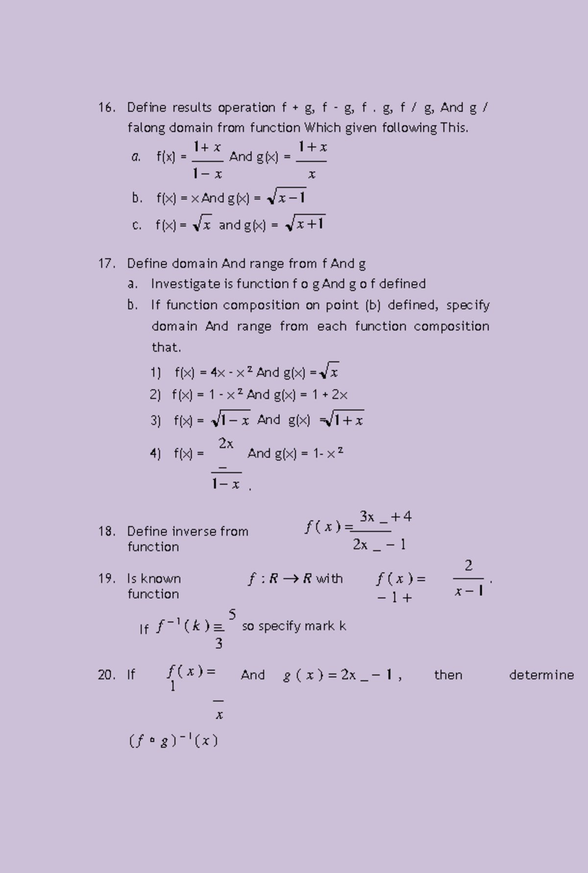 Basic foundation in mathematics-74 - x 1 x 16. Define results operation ...