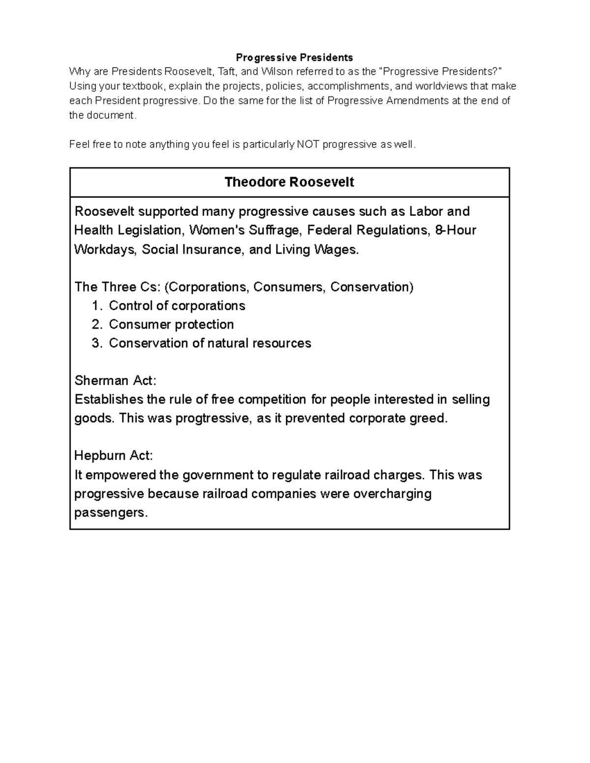 Progressive Presidents and Amendments - Progressive Presidents Why are ...