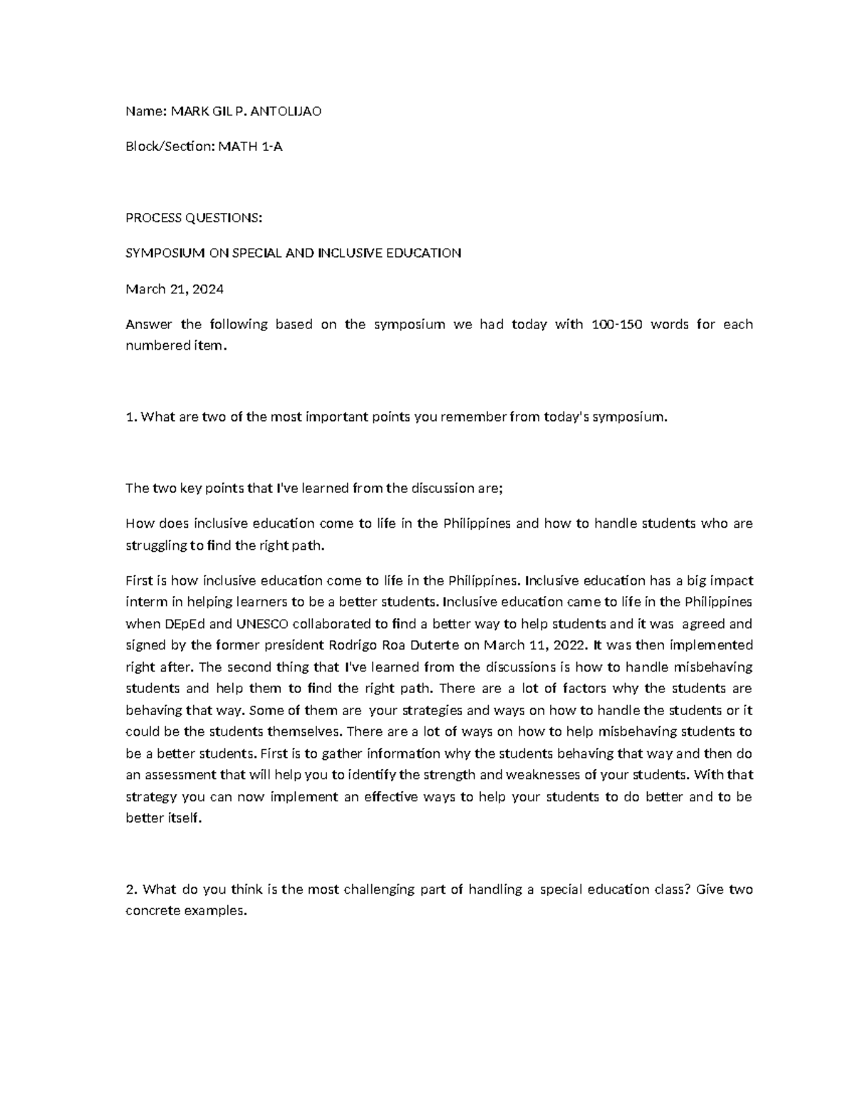 Name -MARK-GIL-WPS-Office - Name: MARK GIL P. ANTOLIJAO Block/Section ...