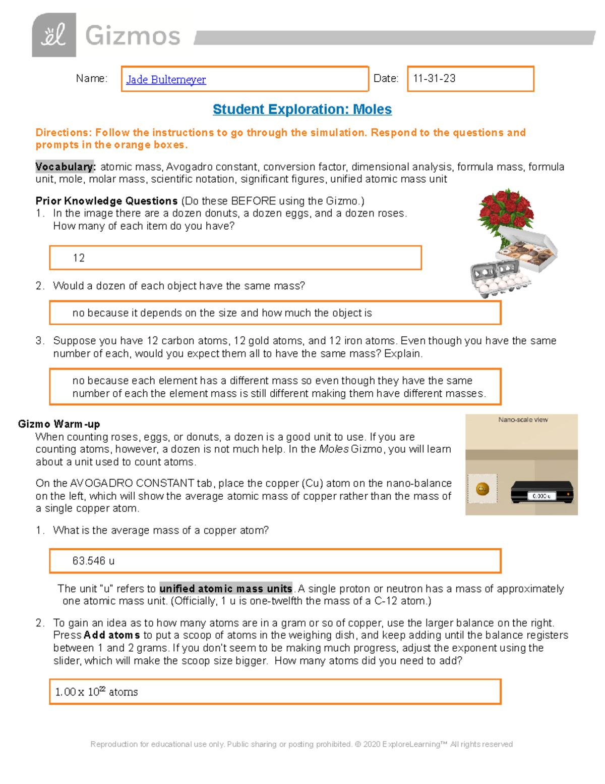 Copy of Moles SE - molecular mass - Name: Jade Bultemeyer Date: 11-31 ...