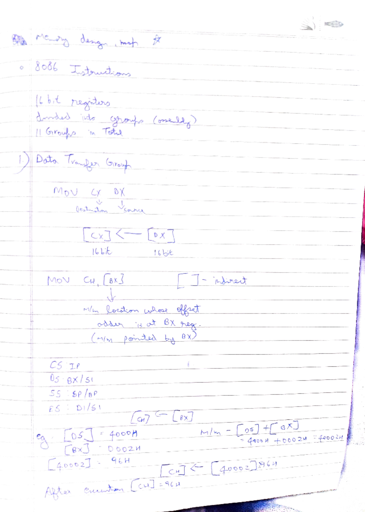 8086 instructions - coursework - Digital Electronics - MoU Mov C5 L S5 6P/BPDI/s To o54oooH 46H ...