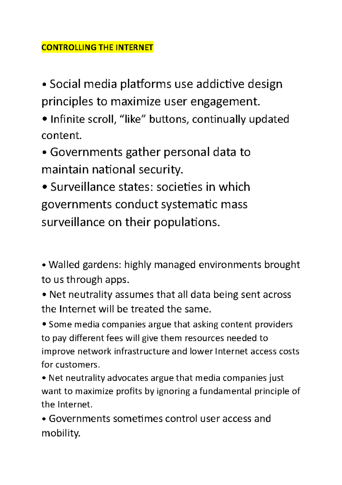 Controlling the internet - CONTROLLING THE INTERNET • Social media ...