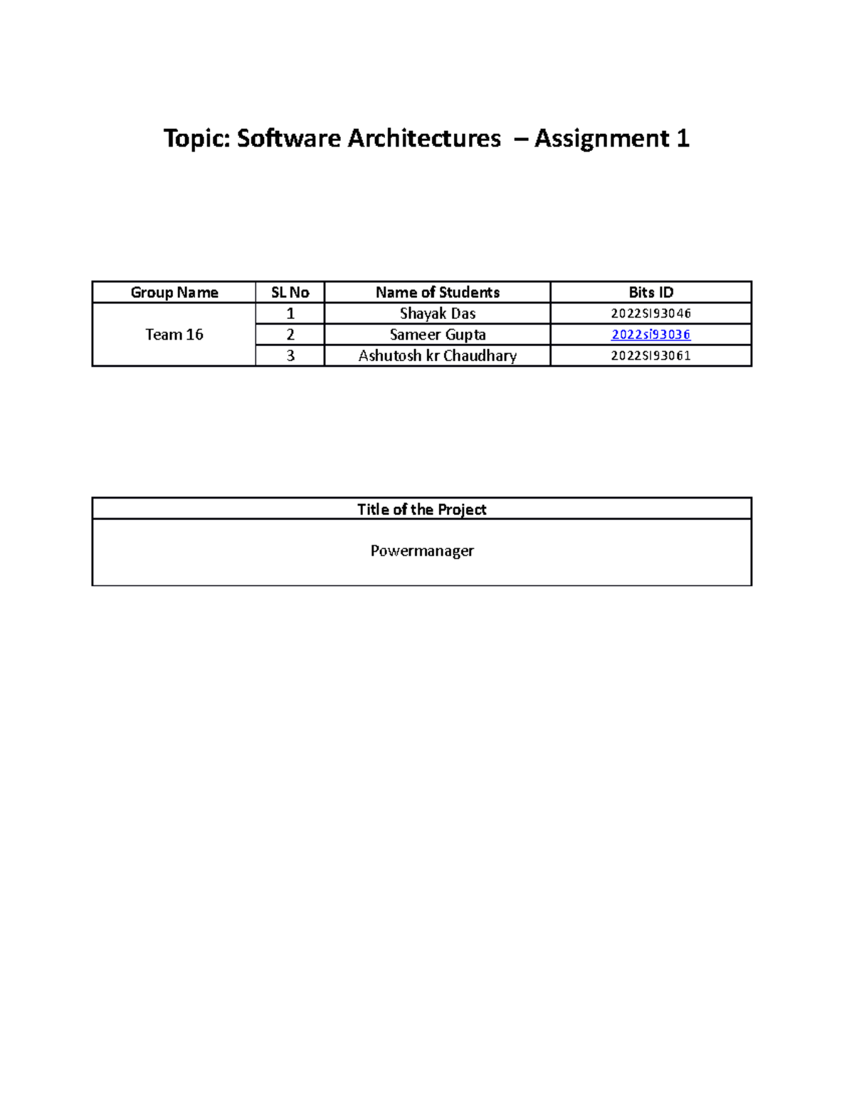 Software Architectures - Assignment 1 - 2) Represent Electrical ...