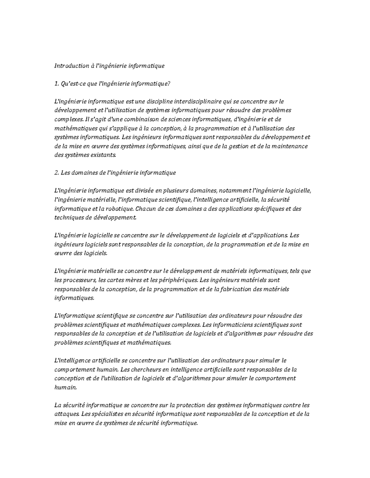 Computer Engineering Study Notes - Introduction à l'ingénierie ...