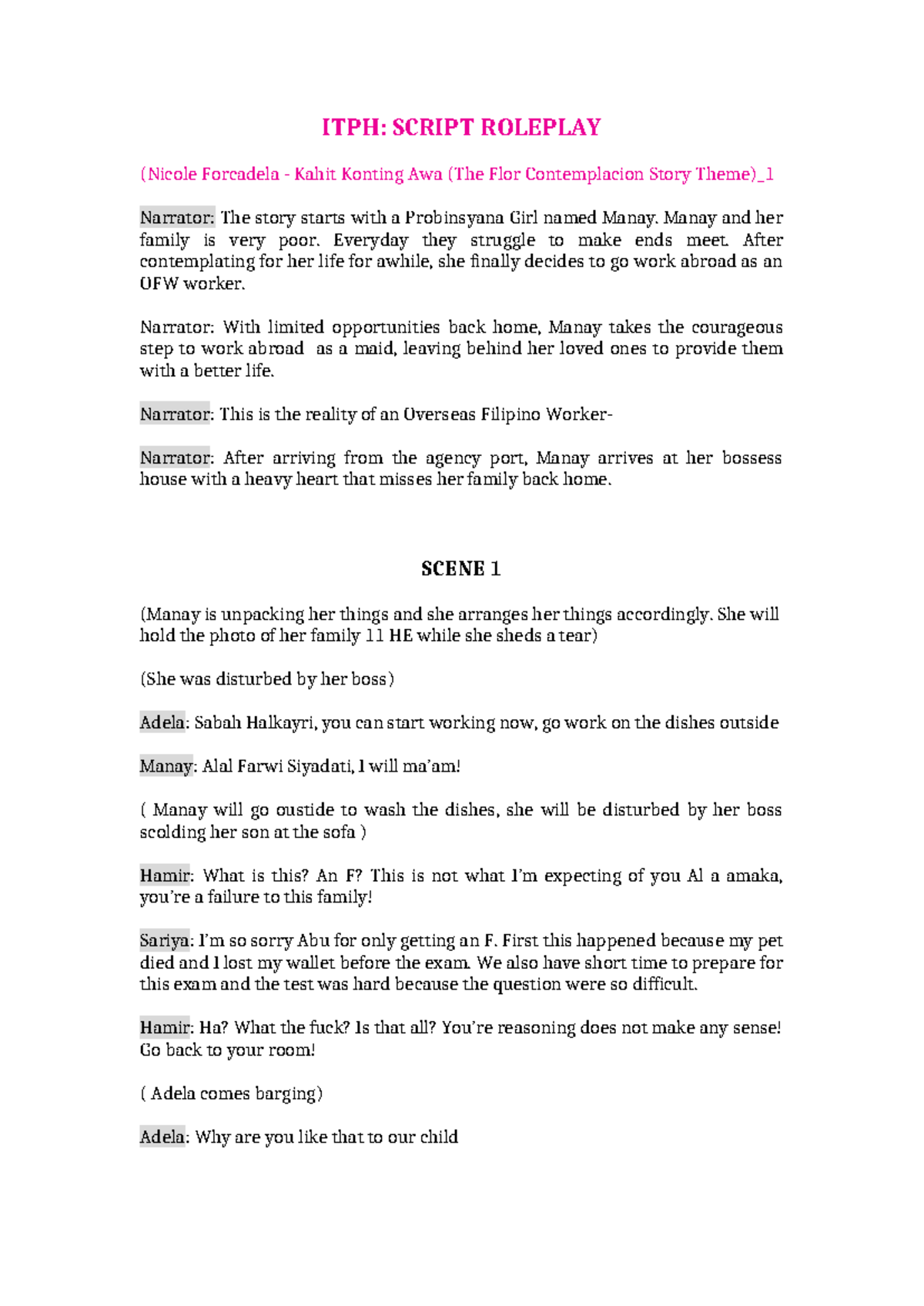 Al-AMA - Al Ama - ITPH: SCRIPT ROLEPLAY (Nicole Forcadela - Kahit ...