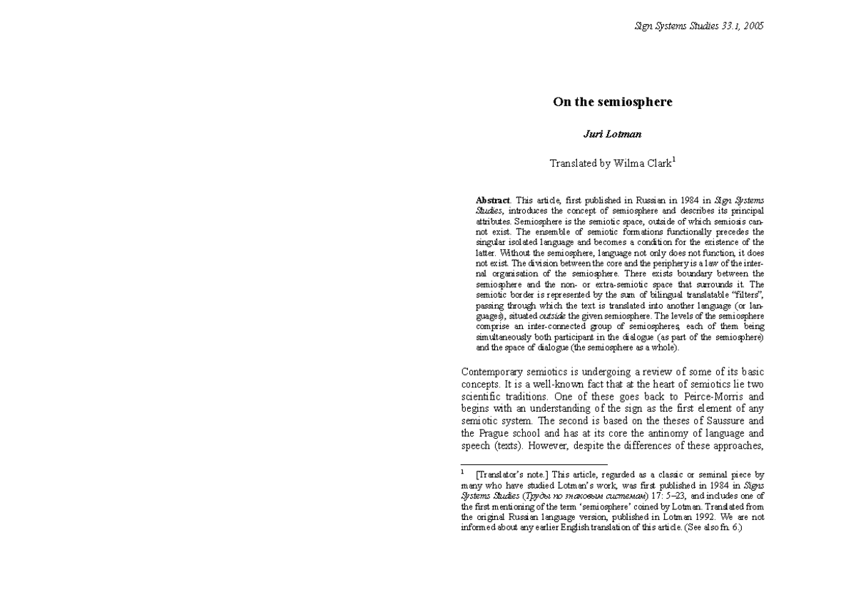 Artykuł socjologiczny 3 - Sign Systems Studies 33. 1 , 2005 On the ...