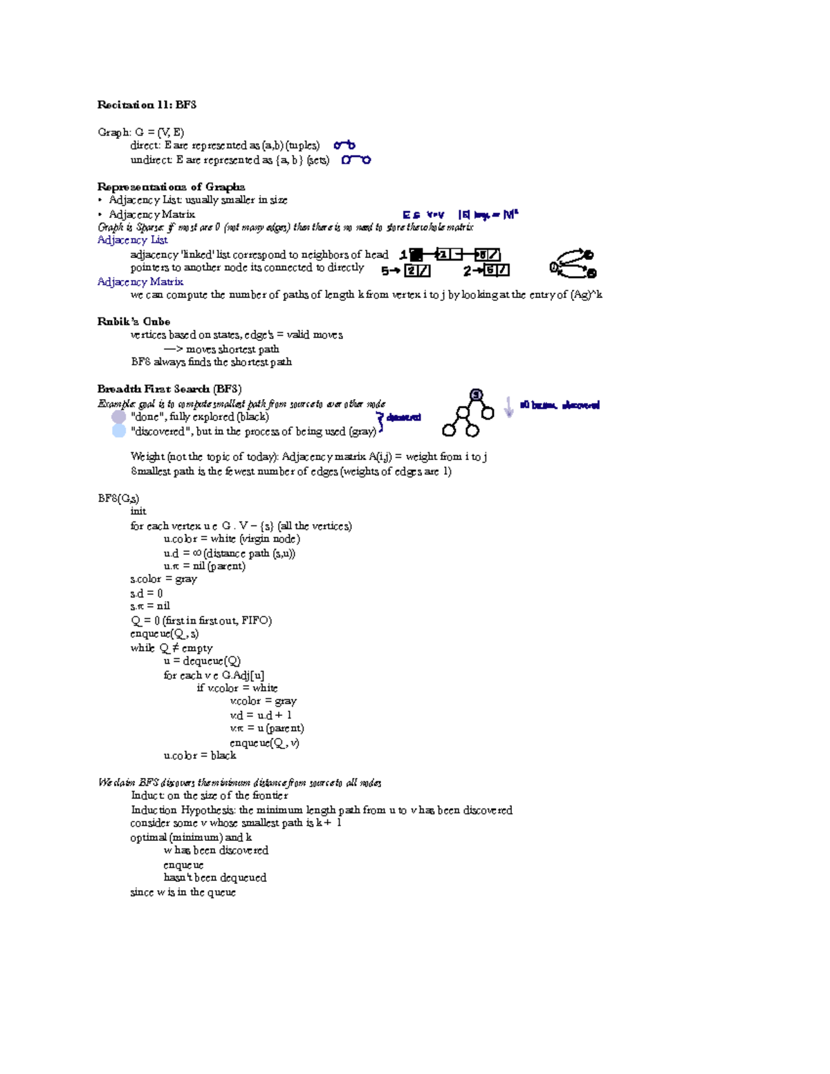Recitation 11 BFS Mar 16, 2016 - Recitation 11: BFS Graph: G = (V, E) direct: E are represented ...