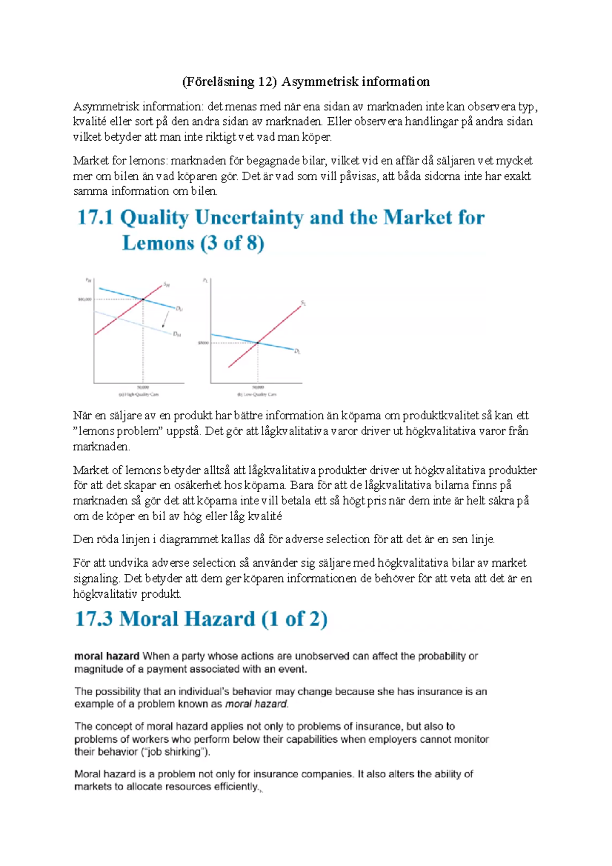 (Föreläsning 12) Asymmetrisk information - (Föreläsning 12) Asymmetrisk ...