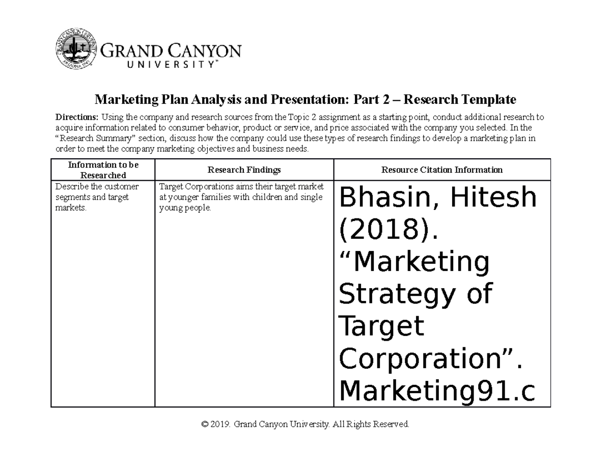 MKT 315 RS Marketing Plan Analysis and Presentation Part 2 Research ...