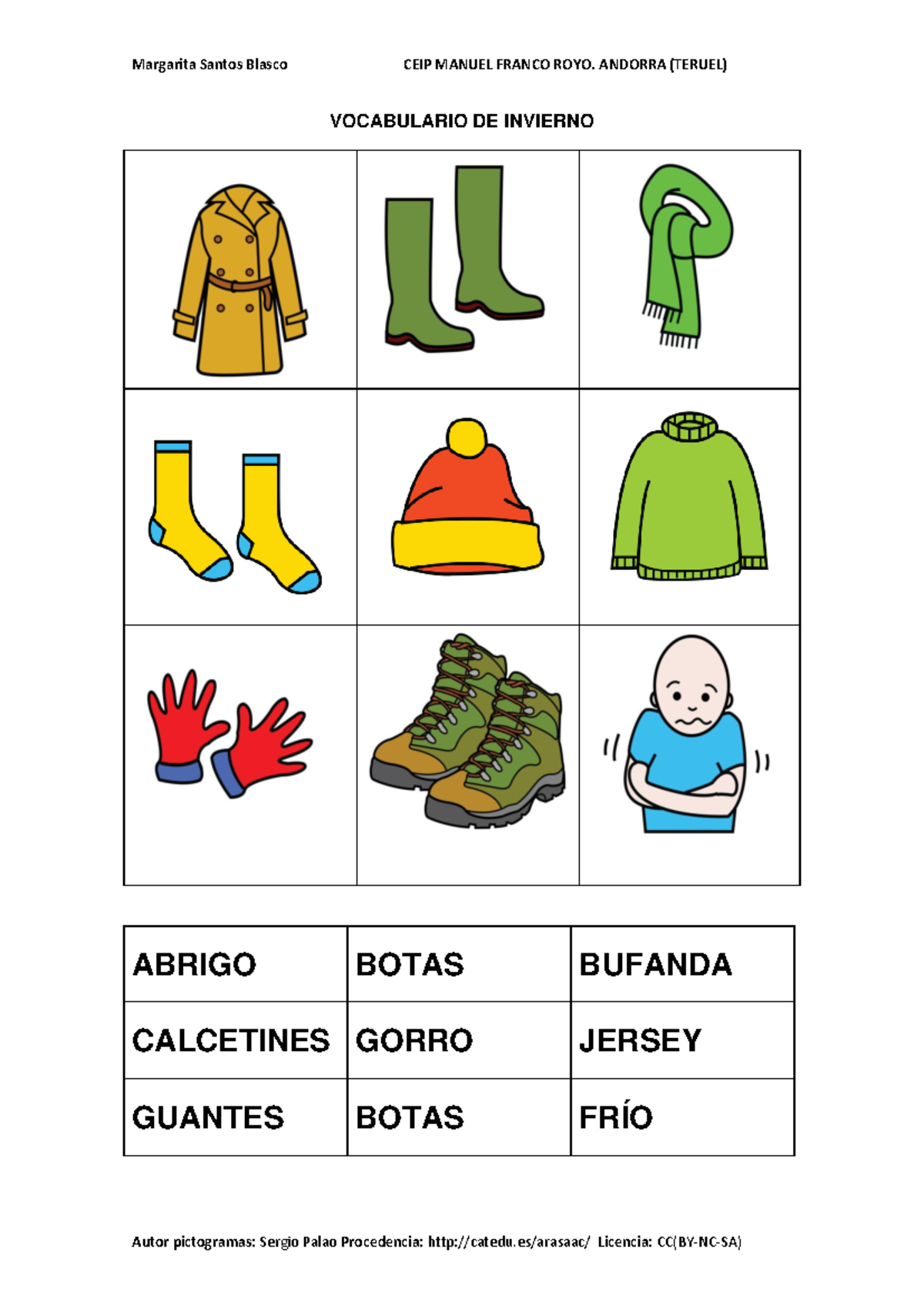 Vocabulario invierno - Margarita Santos Blasco CEIP MANUEL FRANCO ROYO ...