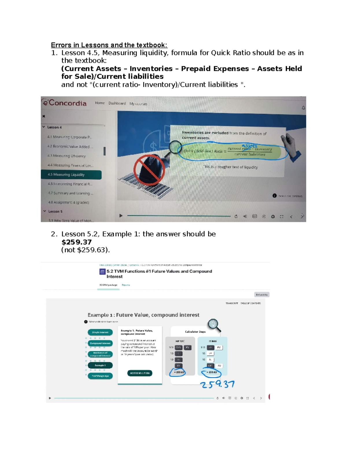Errors in lessons - Svd - Errors in Lessons and the textbook: Lesson 4, Measuring liquidity ...