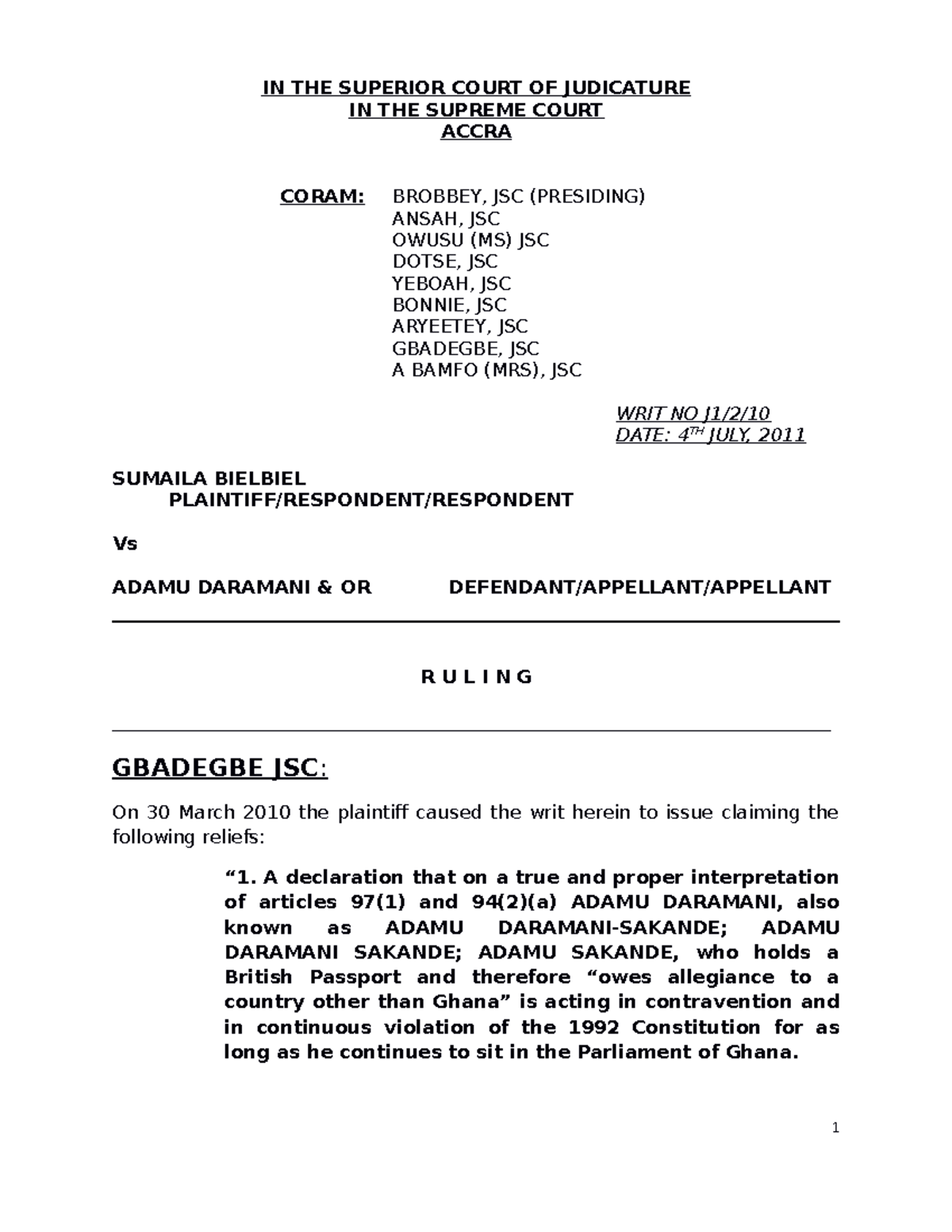 Sumaila Bielbiel VRS.doc; Adamu Dramani OR - IN THE SUPERIOR COURT OF ...