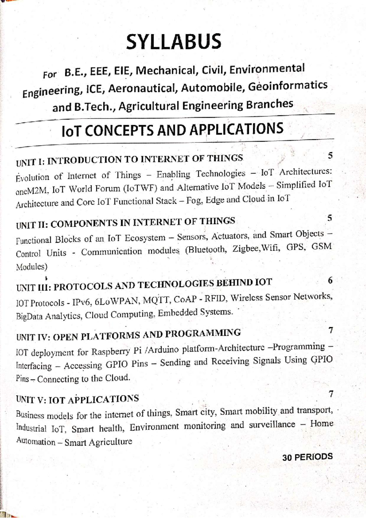 Io T unit 1 compressed - Mechatronics and IoT - SYLLABUS For B., EIE, Mechanical, Civil, - Studocu