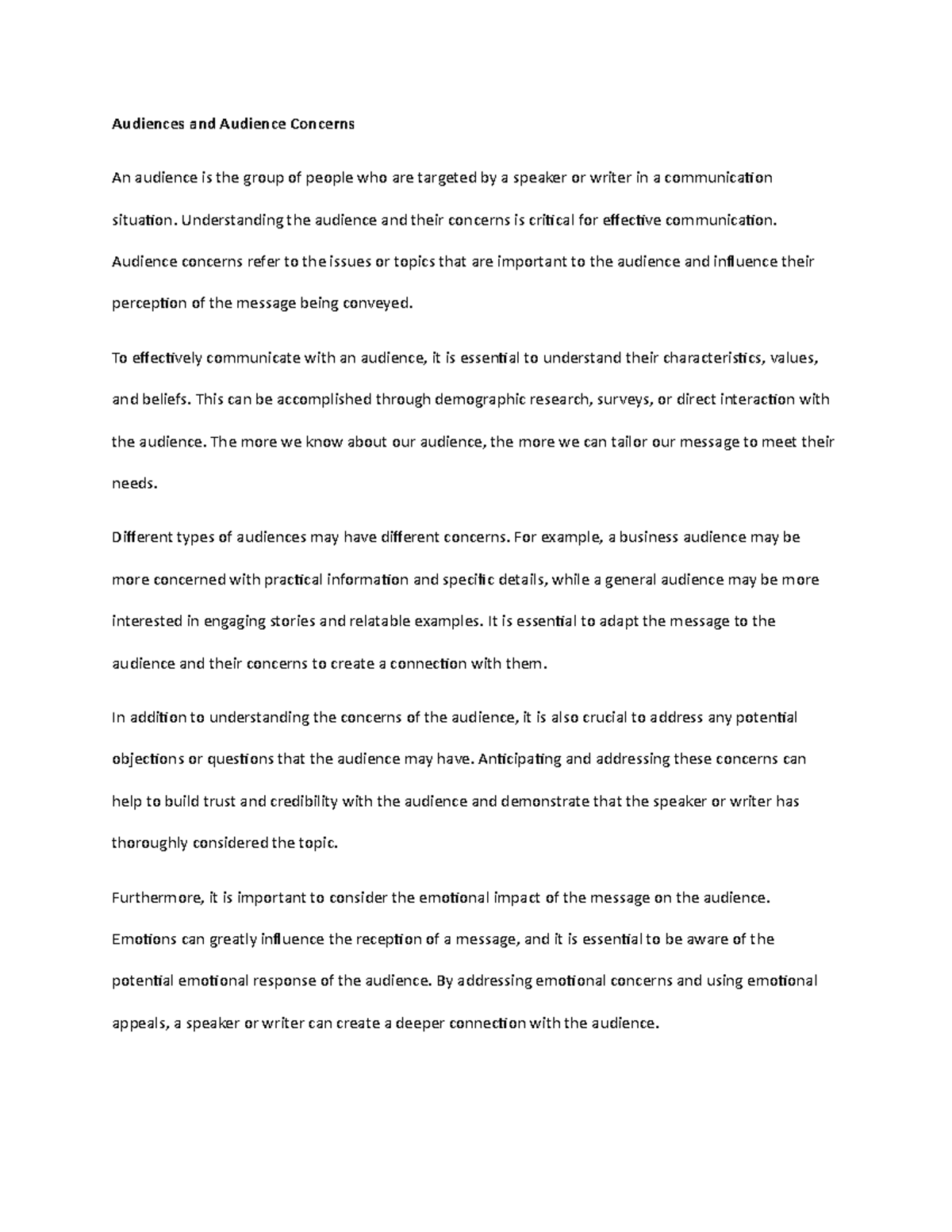 Audiences and Audience Concerns - Understanding the audience and their ...