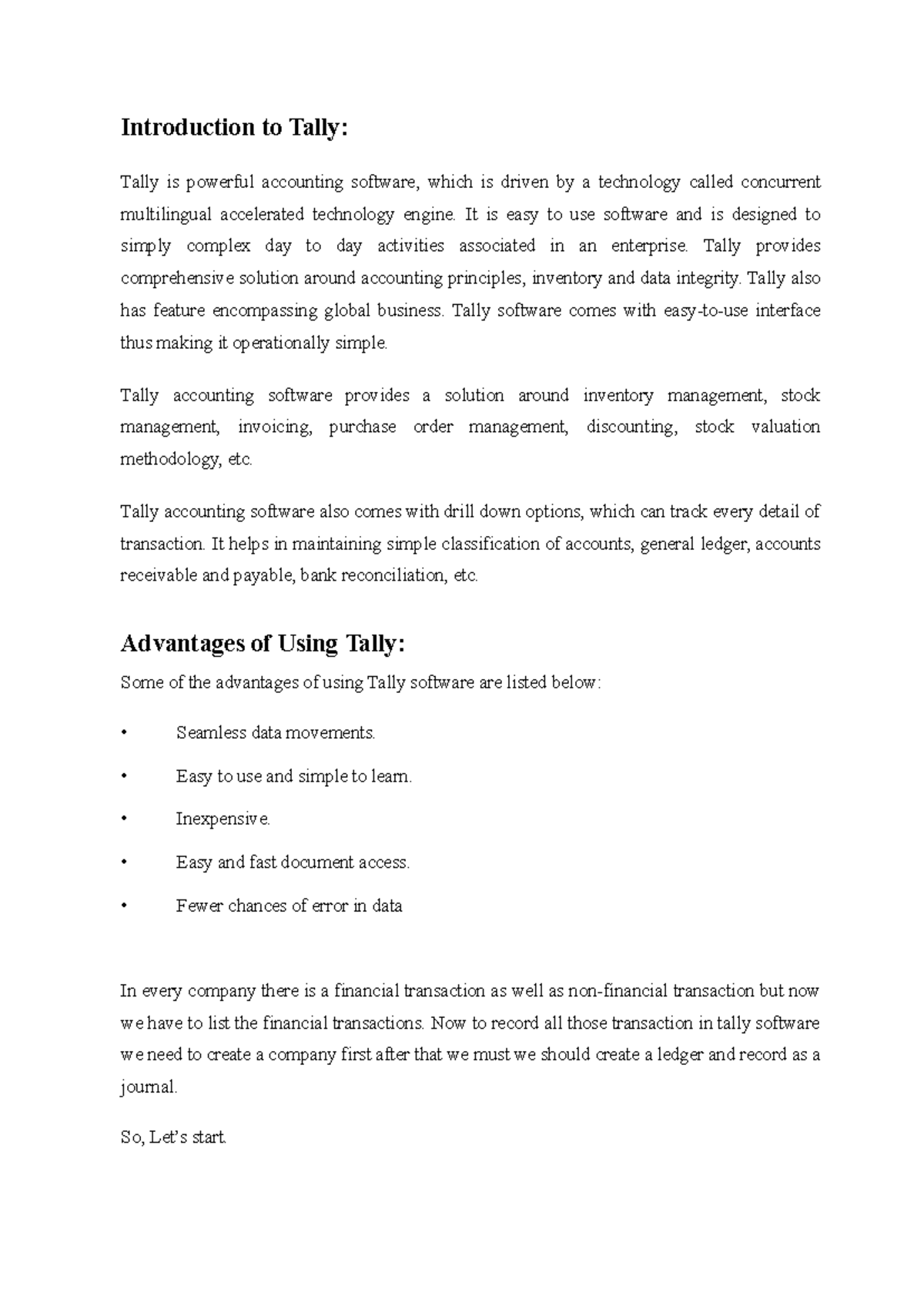 Accounting 2nd SEM LAB Report TU - Introduction to Tally: Tally is powerful accounting software ...