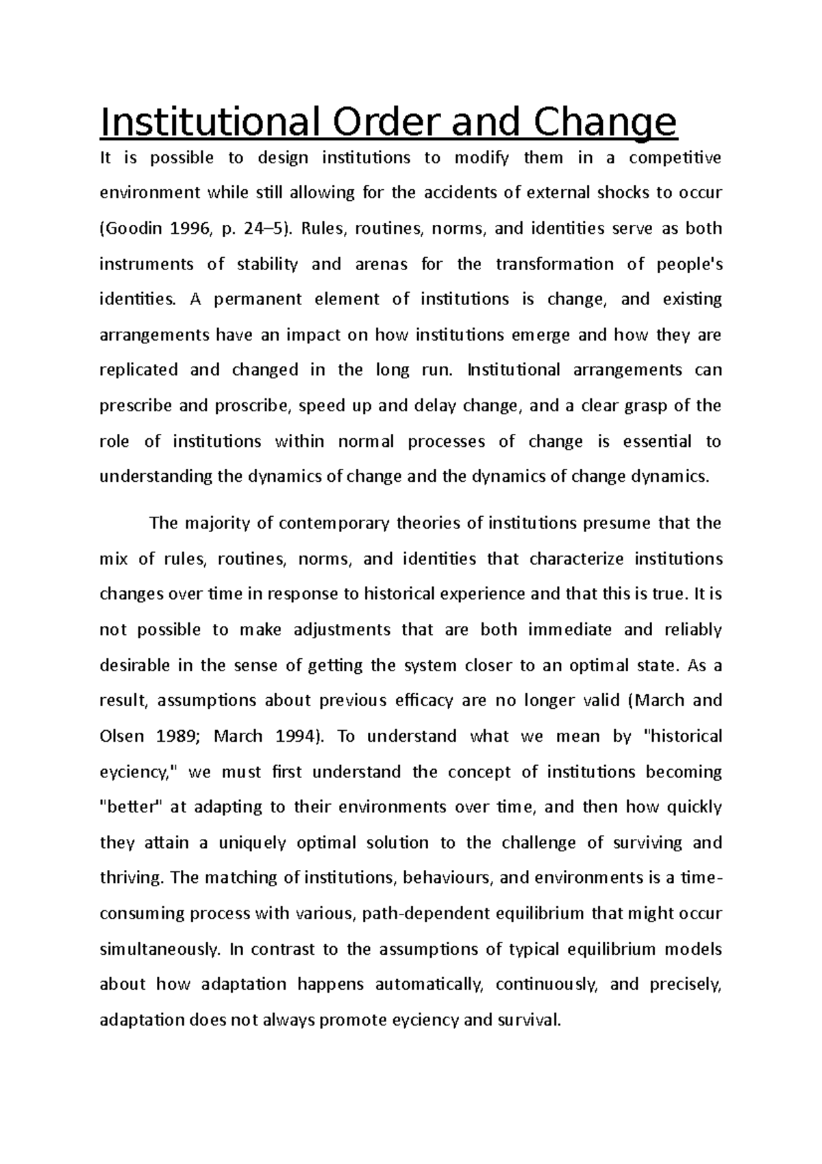 Institutional Order and Change - 24–5). Rules, routines, norms, and ...
