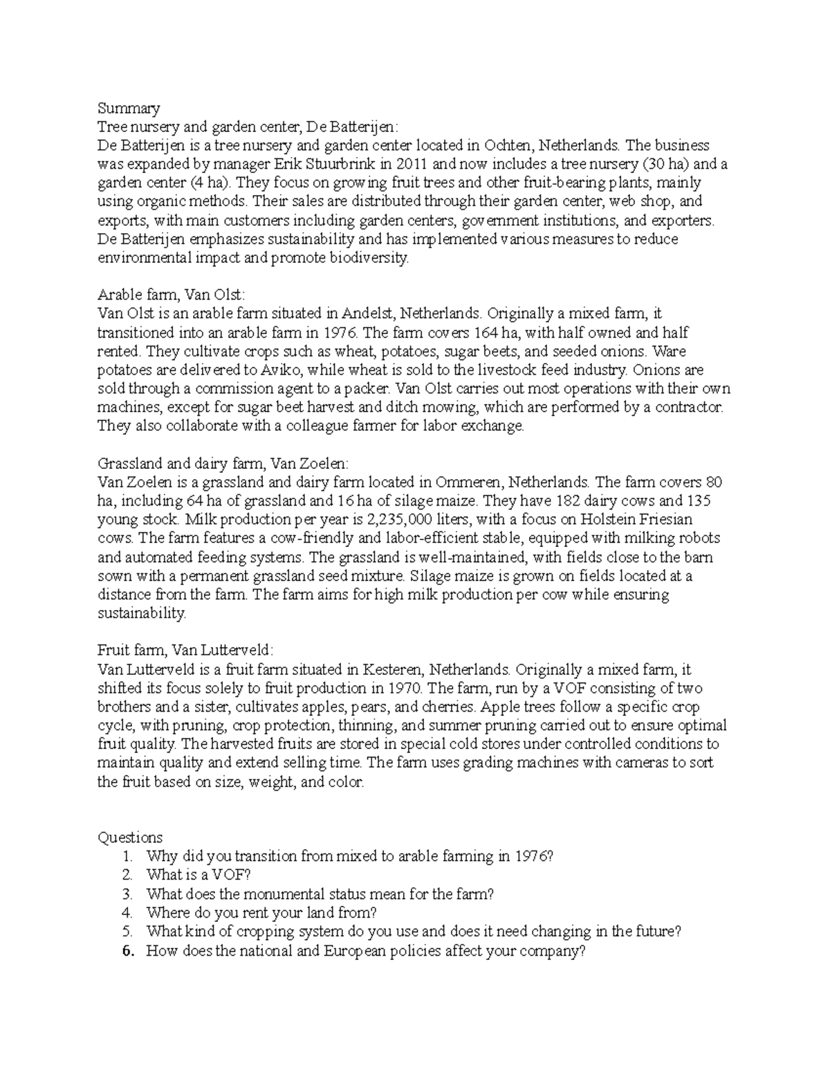 Group 6 summary and question - Summary Tree nursery and garden center ...