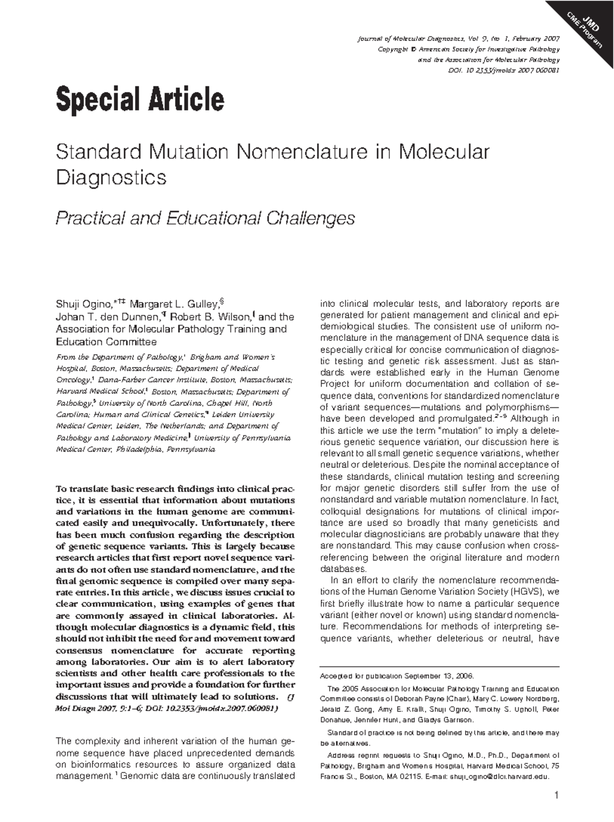 Standard mutation nomenclature help for assignment - Special Article ...