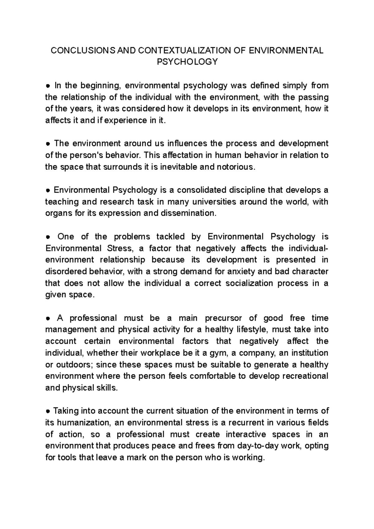 Conclusions OF Environmental Psychology - CONCLUSIONS AND ...