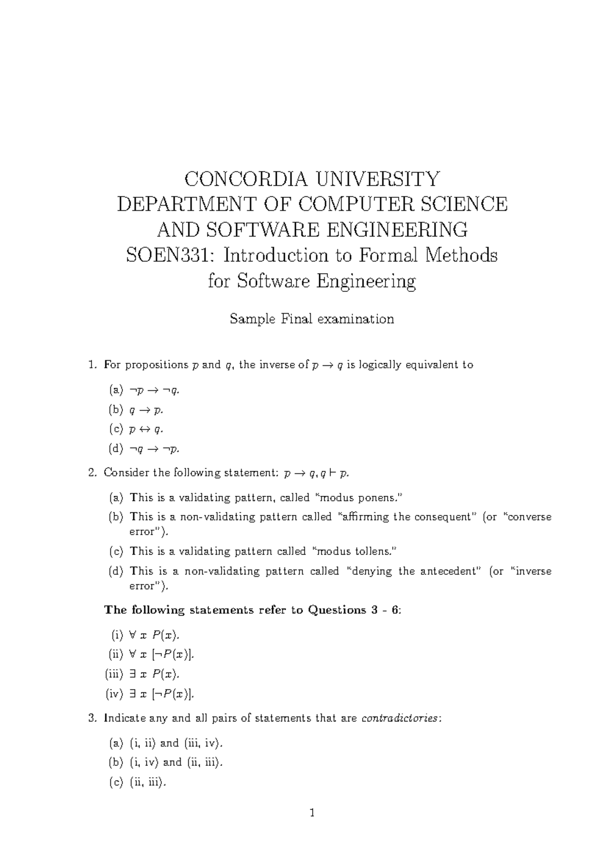 Sample-test to practice - CONCORDIA UNIVERSITY DEPARTMENT OF COMPUTER ...
