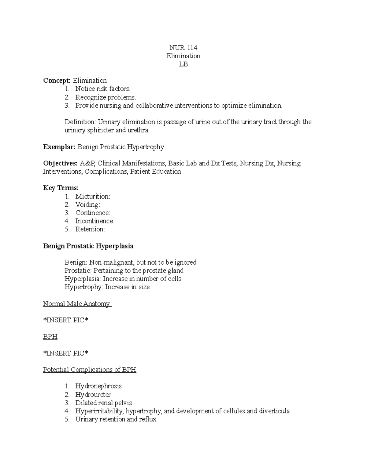 Elimination Lecture Notes - NUR 114 Elimination LB Concept: Elimination ...