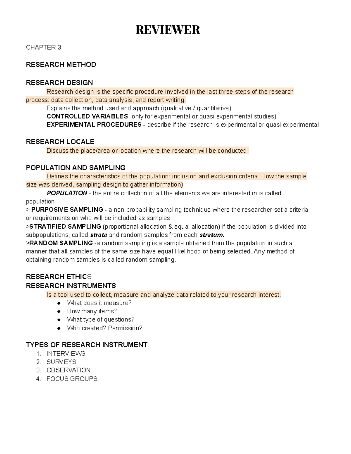 Chapter 3-5 reviewer - XZS - REVIEWER CHAPTER 3 RESEARCH METHOD ...