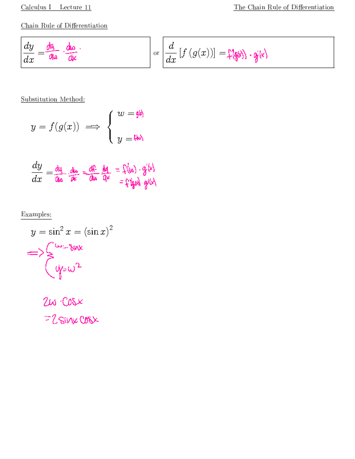 Math 2115 Lecture 11 Chain Rule - dy dx = d dx [f(g(x))] = y=f(g(x)) =⇒ 8