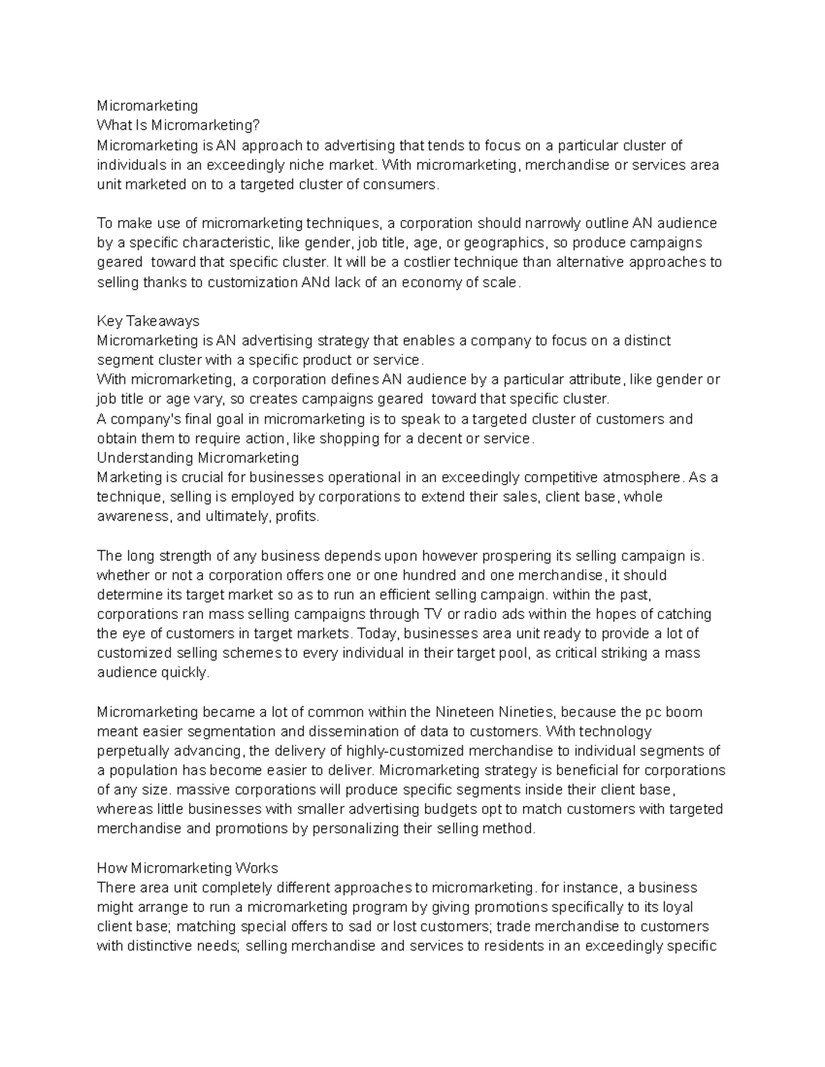 Micro Market - Helpful summary notes - Micromarketing What Is ...