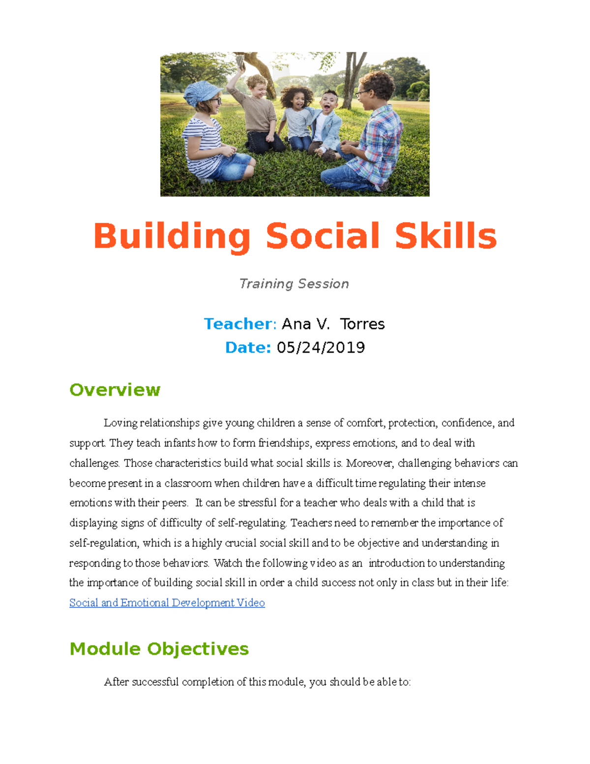 Mini-training session - Building Social Skills Training Session Teacher ...