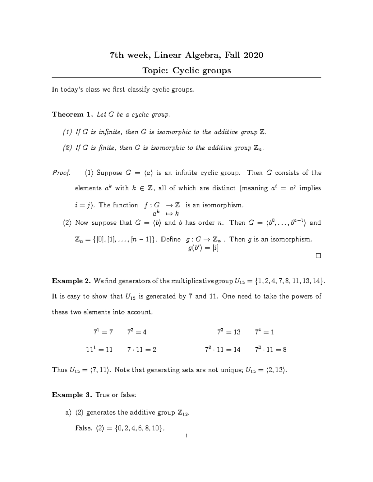 Note7 Cyclic Groups 7th Week Linear Algebra Fall 2020 Topic note7-cyclic-groups-7th-week-linear-algebra-fall-2020-topic