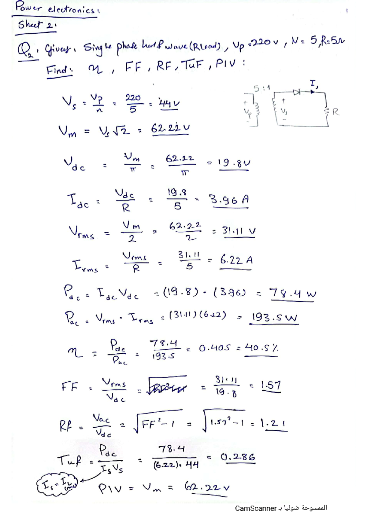 Power sheet 2 - Power Electronics and Motor Drives - Studocu