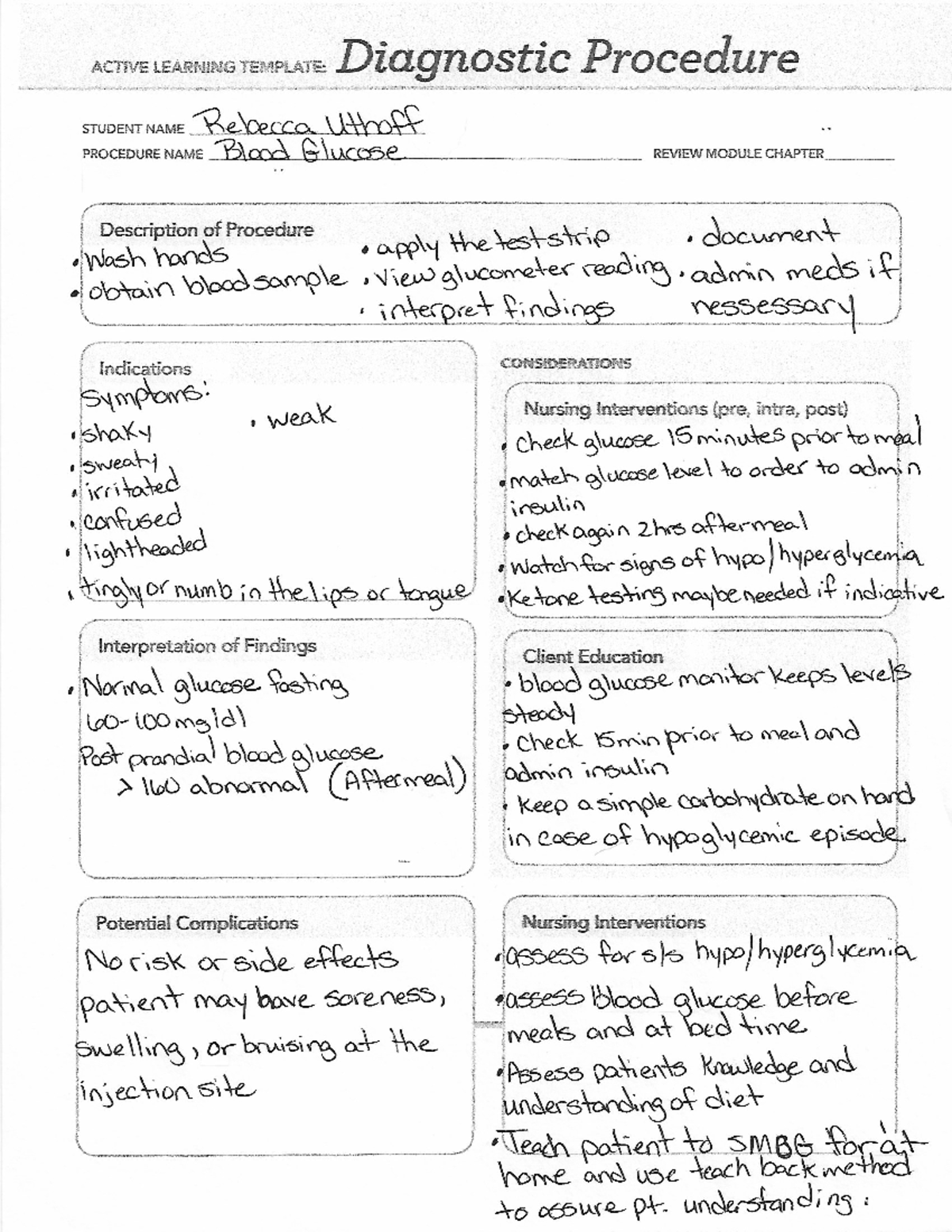 Diagnostic Procedures Blood Glucose - NUR1229 - Studocu