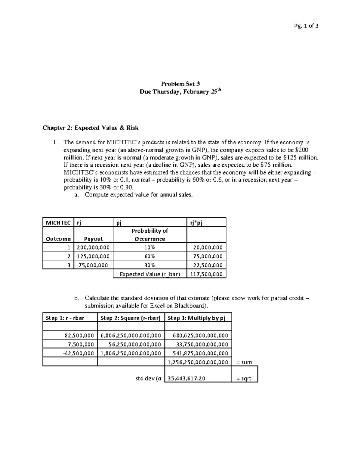Hw3 Key Homework 3 Answer Key Pg 1 Of 3 Problem Set 3 Due Thursday