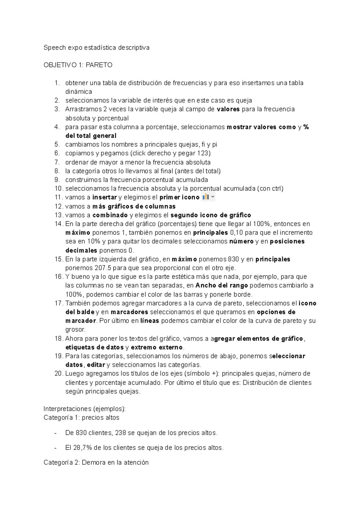 Speech expo estadística descriptiva - Speech expo estadística descriptiva OBJETIVO 1: PARETO 1 ...