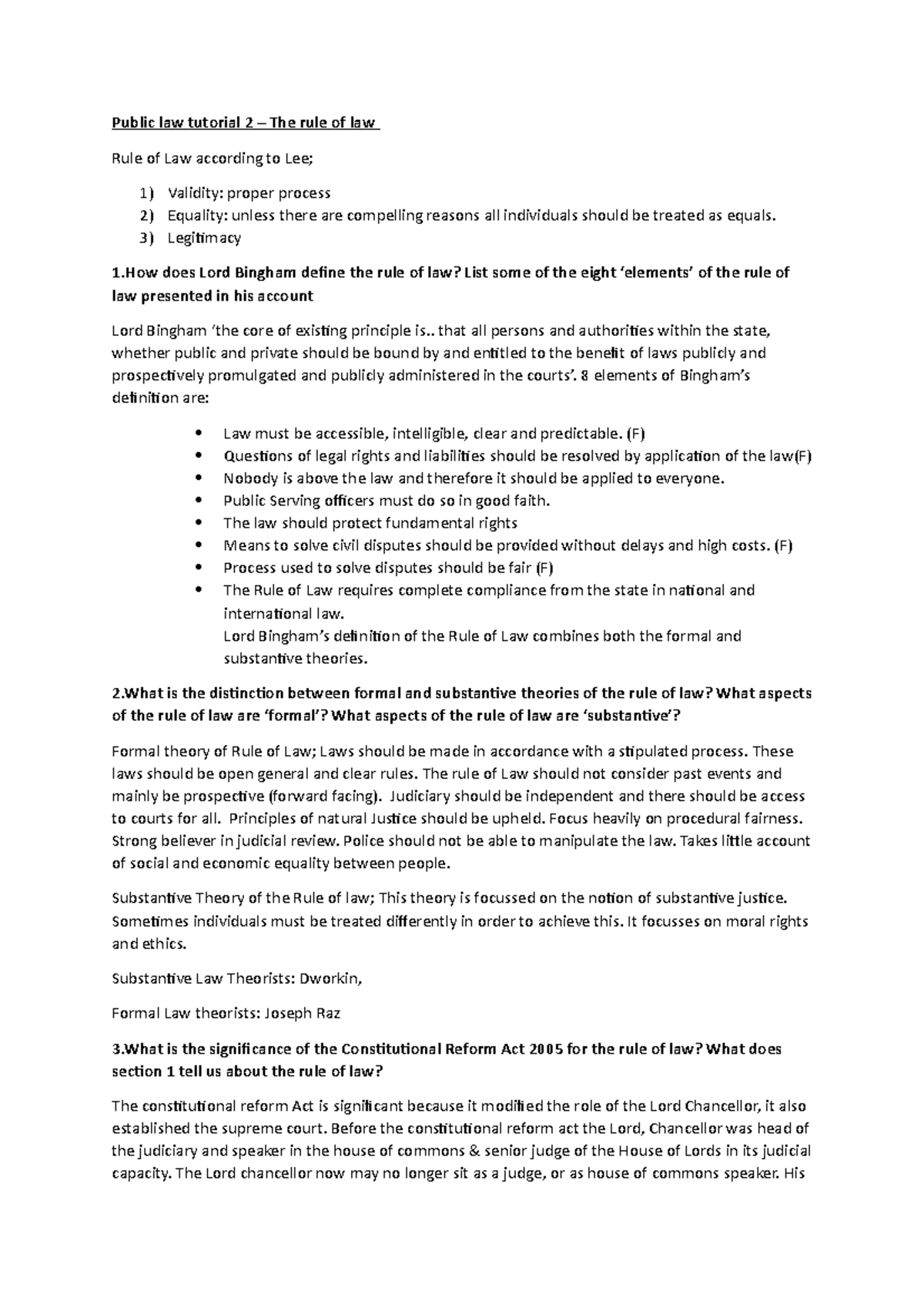 The rule of law tutorial notes Public Law - Public law tutorial 2 – The ...