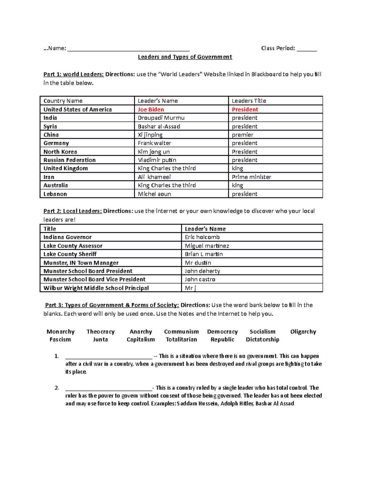 Leaders And Types Of Government Worksheet leaders-and-types-of-government-worksheet