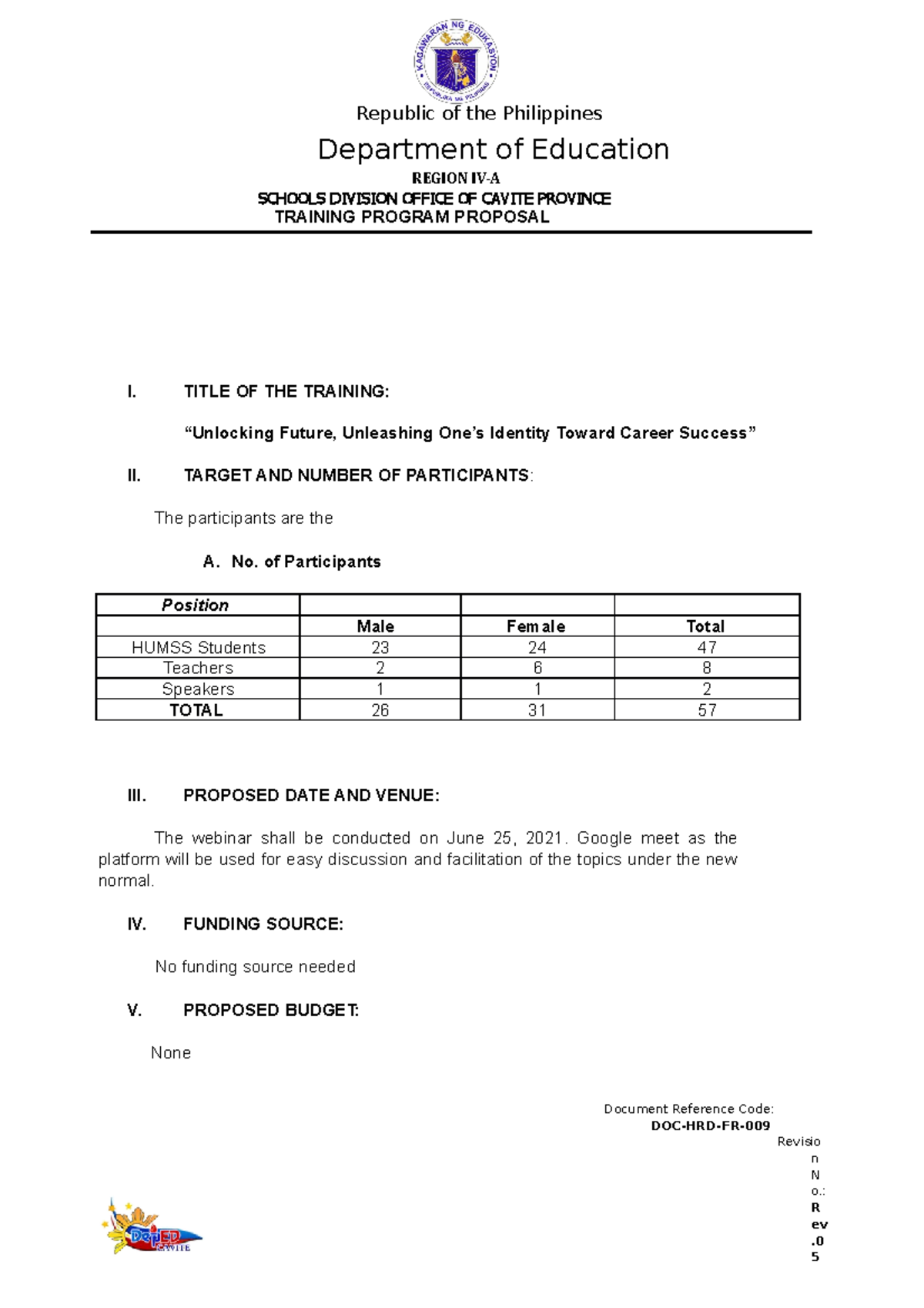Training Proposal and Document (HUMMS Lecture Notes, Work Immersion ...