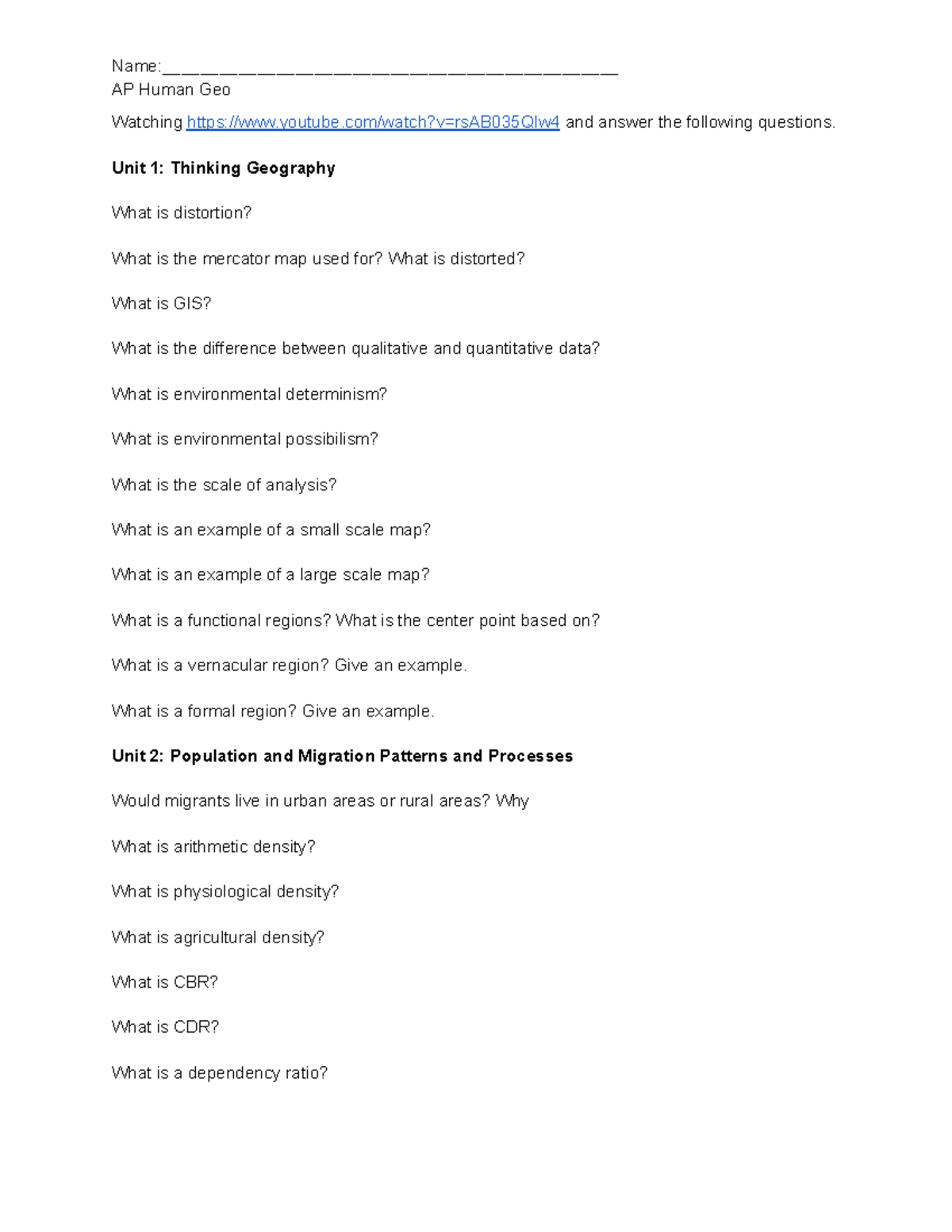 AP Human Geo Review Units 1 - 6 - AP Human Geo Watching youtube/watch?v ...