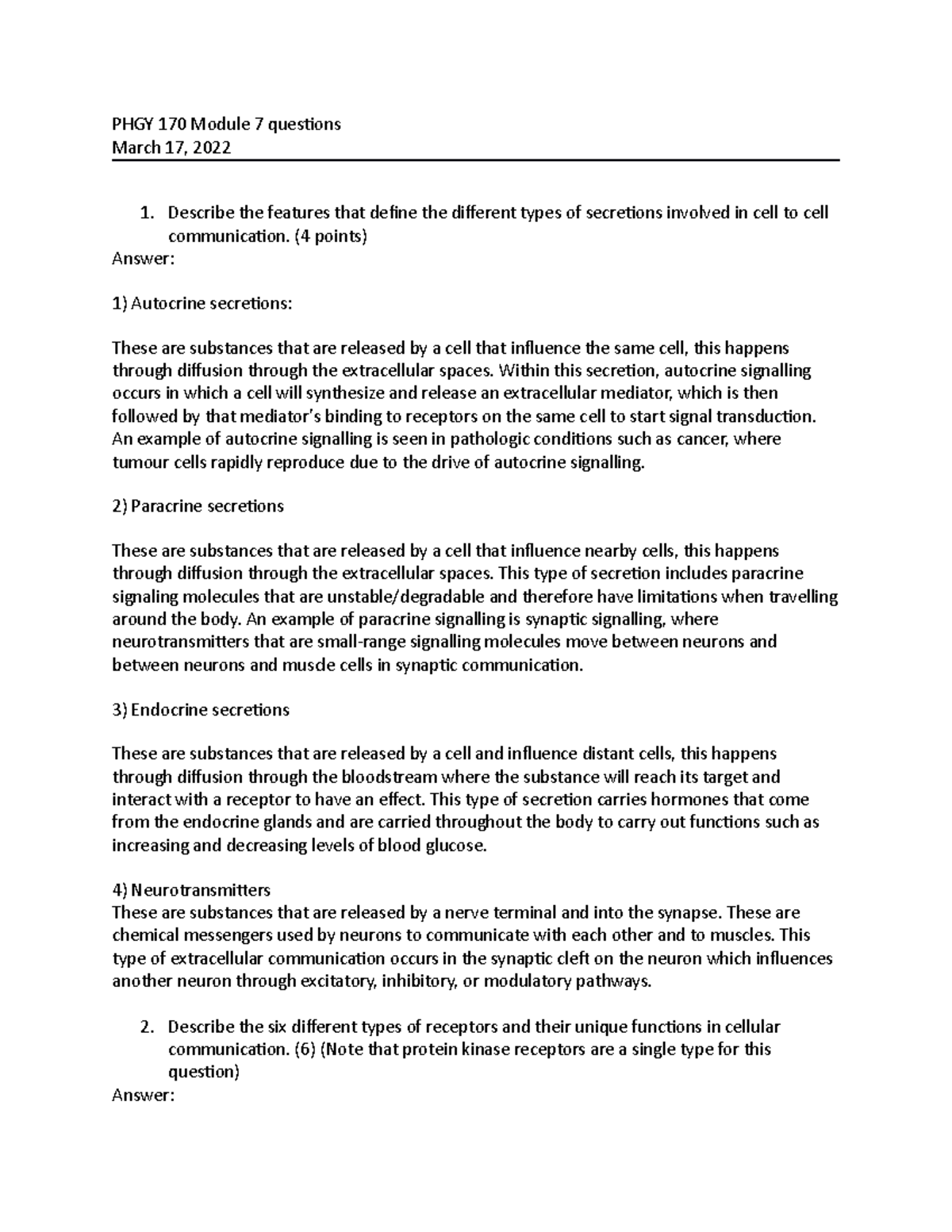 PHGY 170 Module 7 Questions - PHGY 170 Module 7 questions March 17 ...