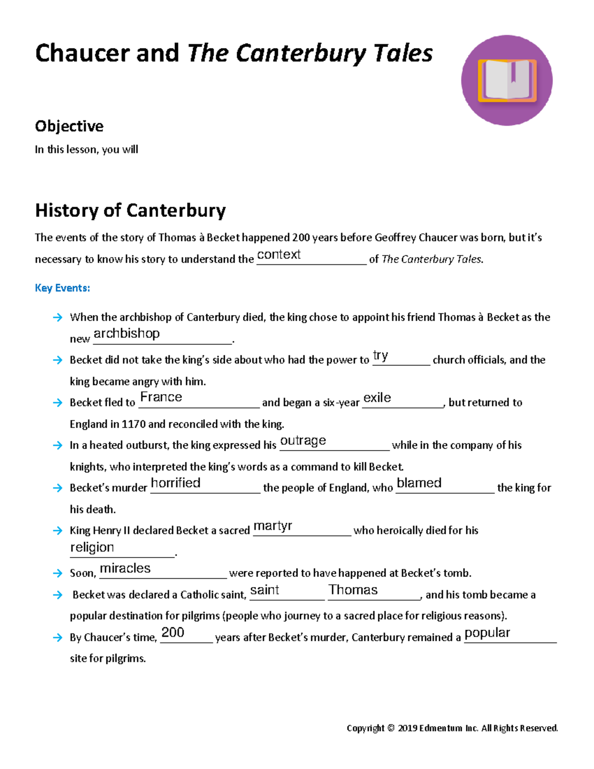 Eng 4a - 3 - ELA - Chaucer and The Canterbury Tales Objective In this ...