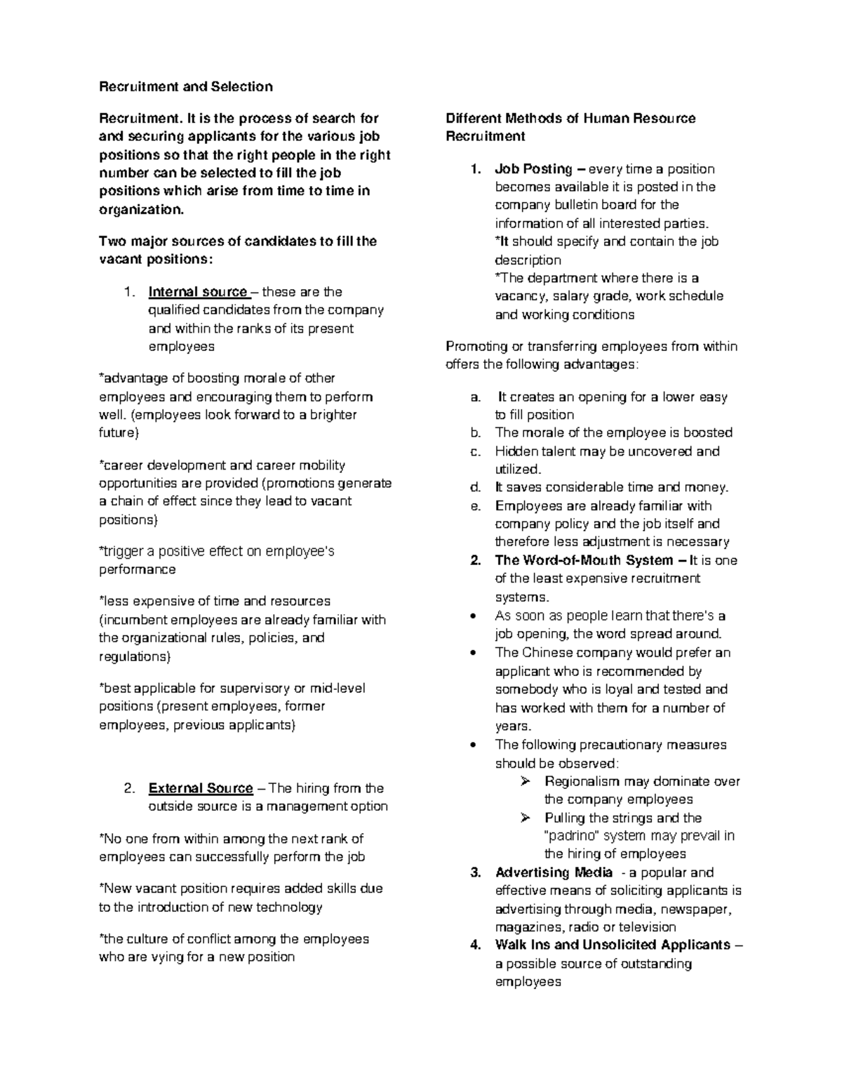Recruitment and Selection - BS Psychology - Studocu