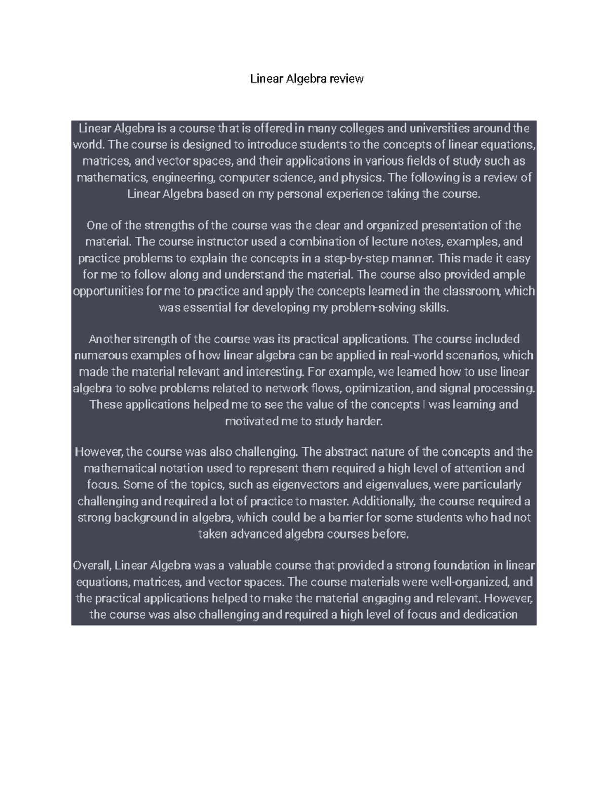 Linear Algebra review - My class notes from last year - Linear Algebra ...