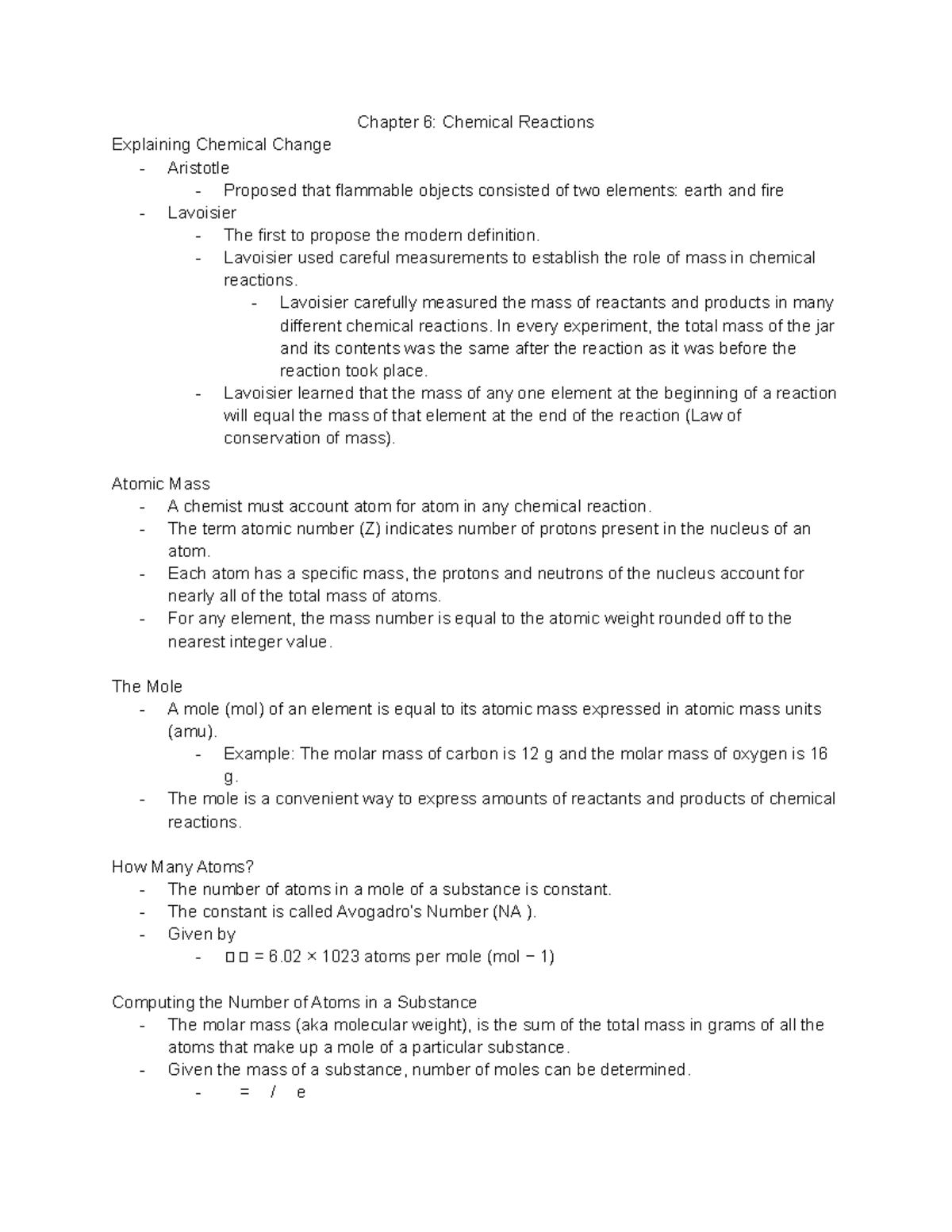 Chapter 6 Chemical Reactions - Chapter 6: Chemical Reactions Explaining ...