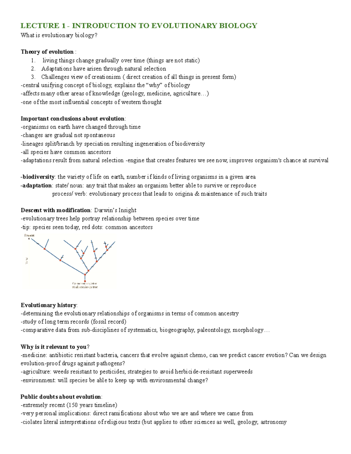 BIO120 Lecture 1 - LECTURE 1 - INTRODUCTION TO EVOLUTIONARY BIOLOGY What is evolutionary biology ...