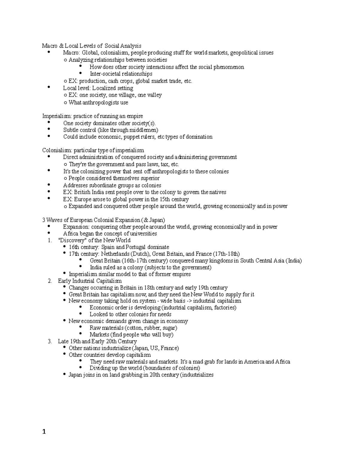 Anthro Final Study Guide - Macro & Local Levels of Social Analysis ...
