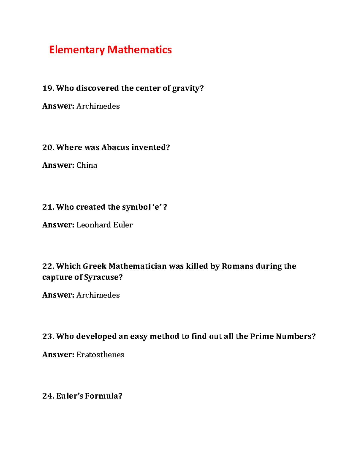 Elementary Mathematics notes 2 - Elementary Mathematics Who discovered ...